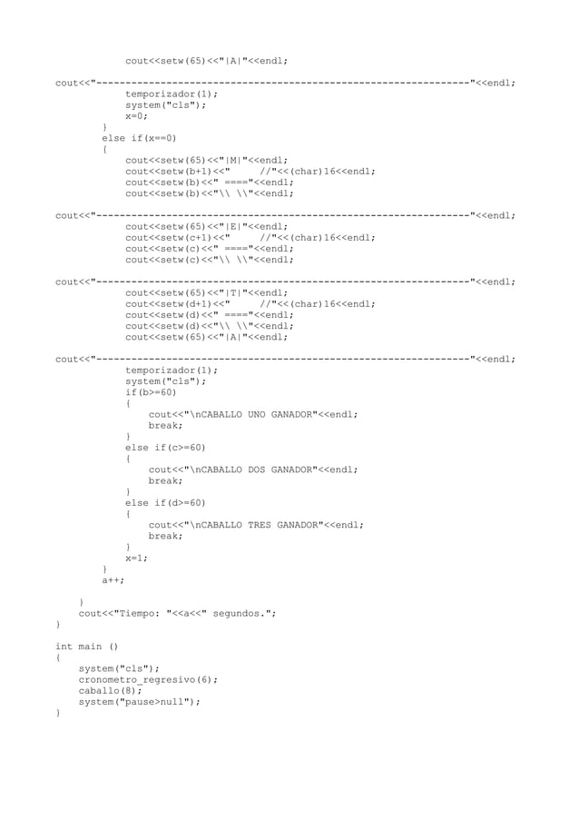 Simulador carrera de caballos desarrollado en C++ | PDF | Free Download