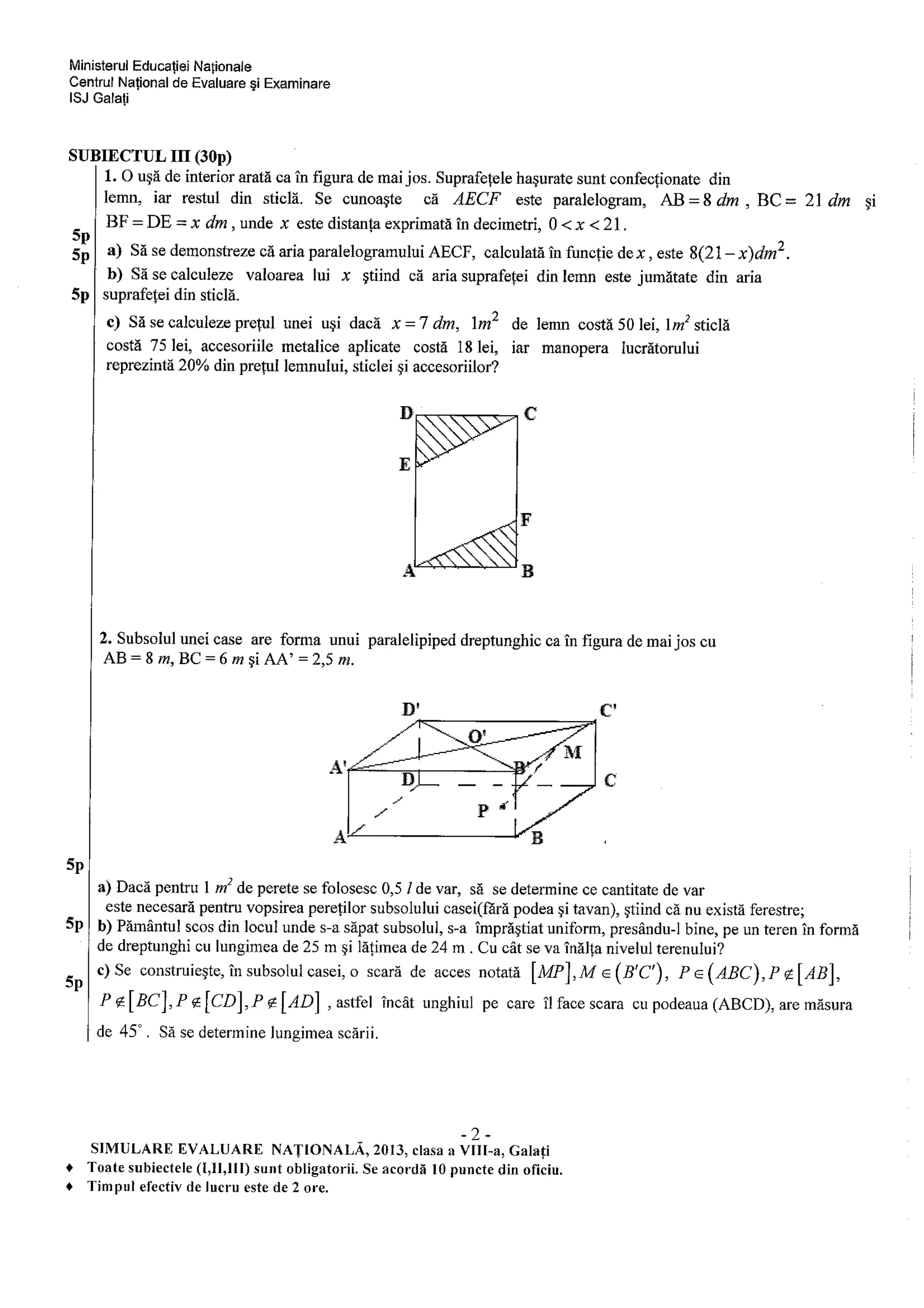 Simulare martie 2013 galati | PDF