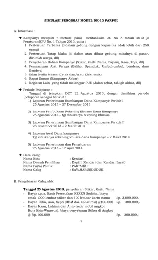 Informasi Pengisian Dk-13 PARPOL | PDF