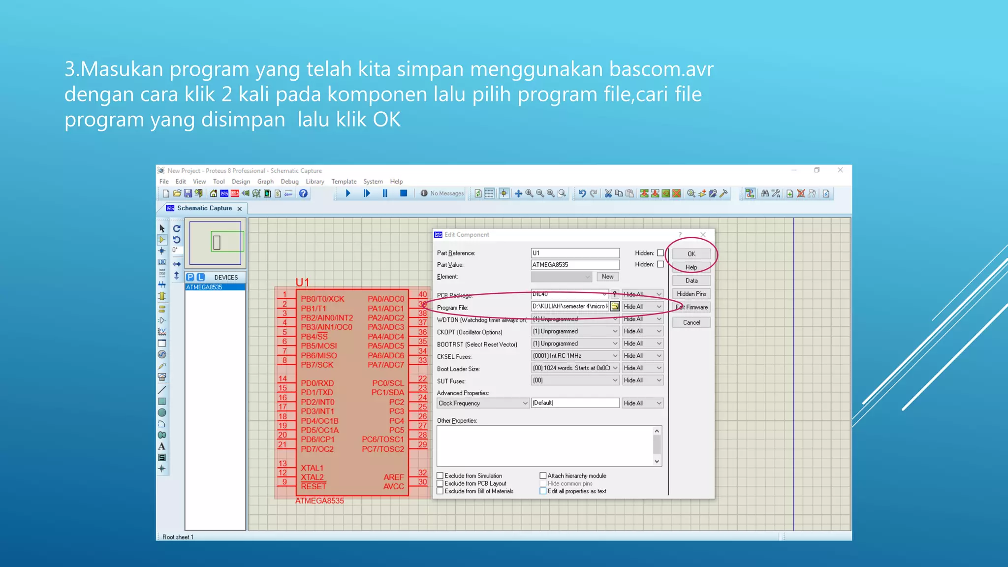 Simulasi program 2 led kelap kelip bascom avr ke proteus | PPT