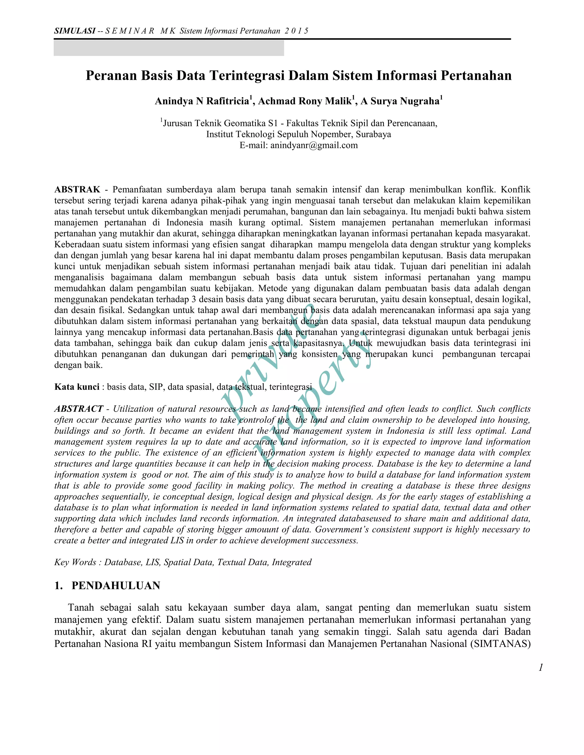 Simulasi seminar peranan basis data terintegrasi dalam sistem informasi ...