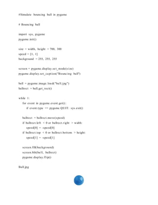 Simulate bouncing ball in pygame | PDF