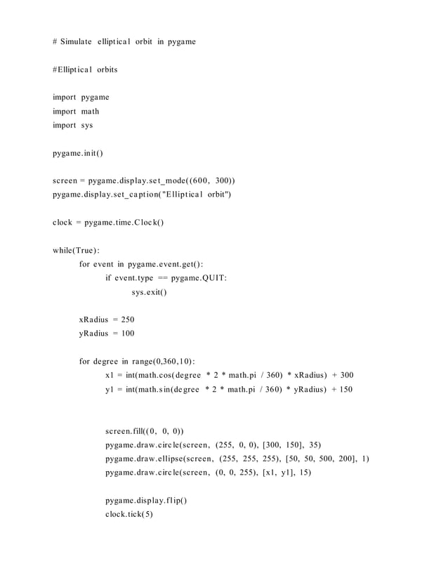Simulate elliptical orbit in pygame | PDF