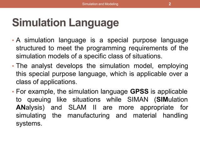 Simulation-Language.pptx | Programming Languages | Computing