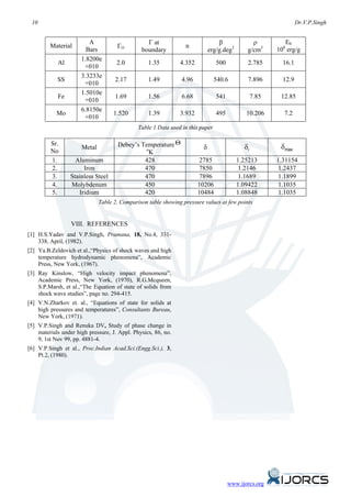 SIMULATION OF GENERATION OF HIGH PRESSURE AND TEMPERATURE IN METALS ...