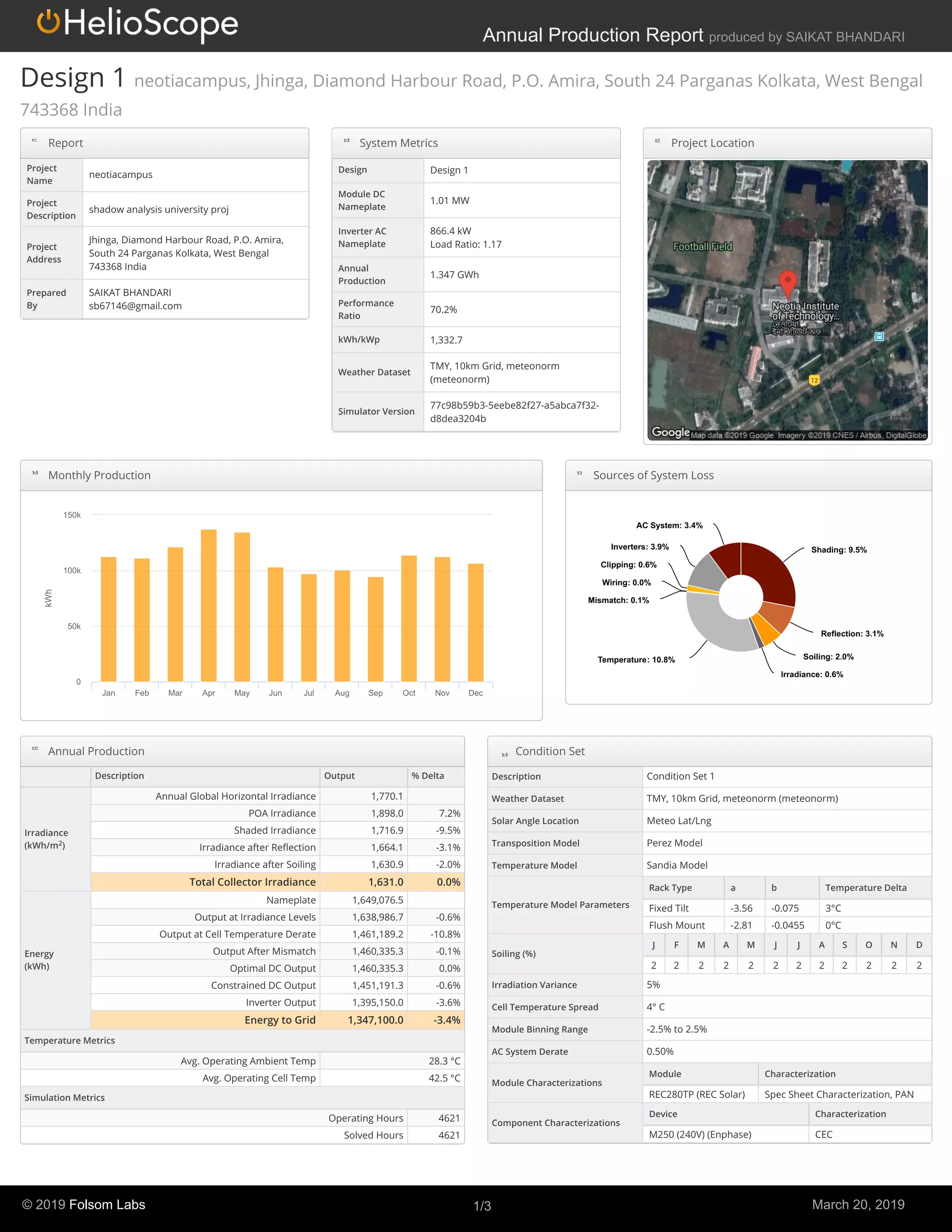 Helioscope Annual solar electricity Production Report Simulation ...