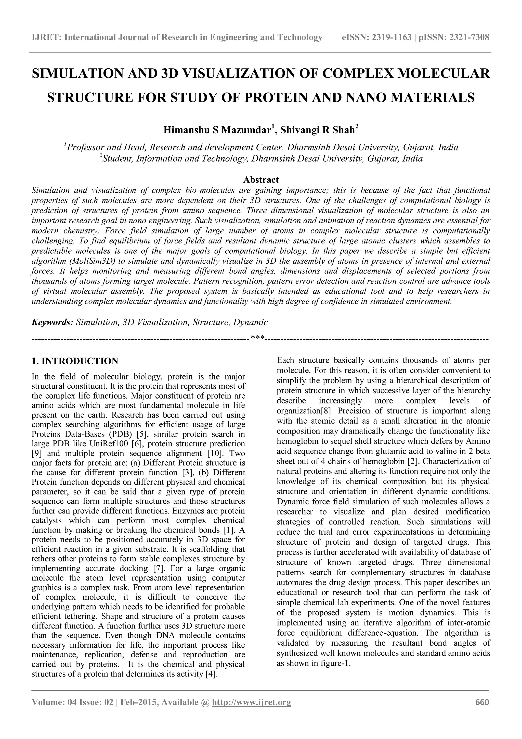 Simulation and 3 d visualization of complex molecular structure for ...
