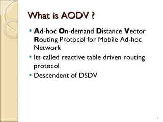 Simulation and Performance Analysis of AODV using NS-2.34