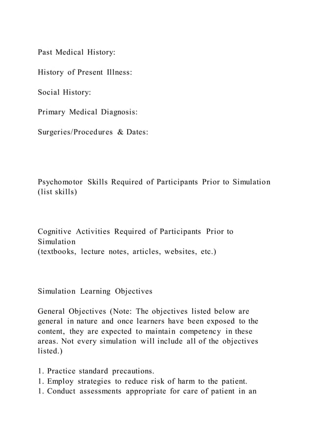 Simulation design template(revised may 2019)(name of pat | PDF