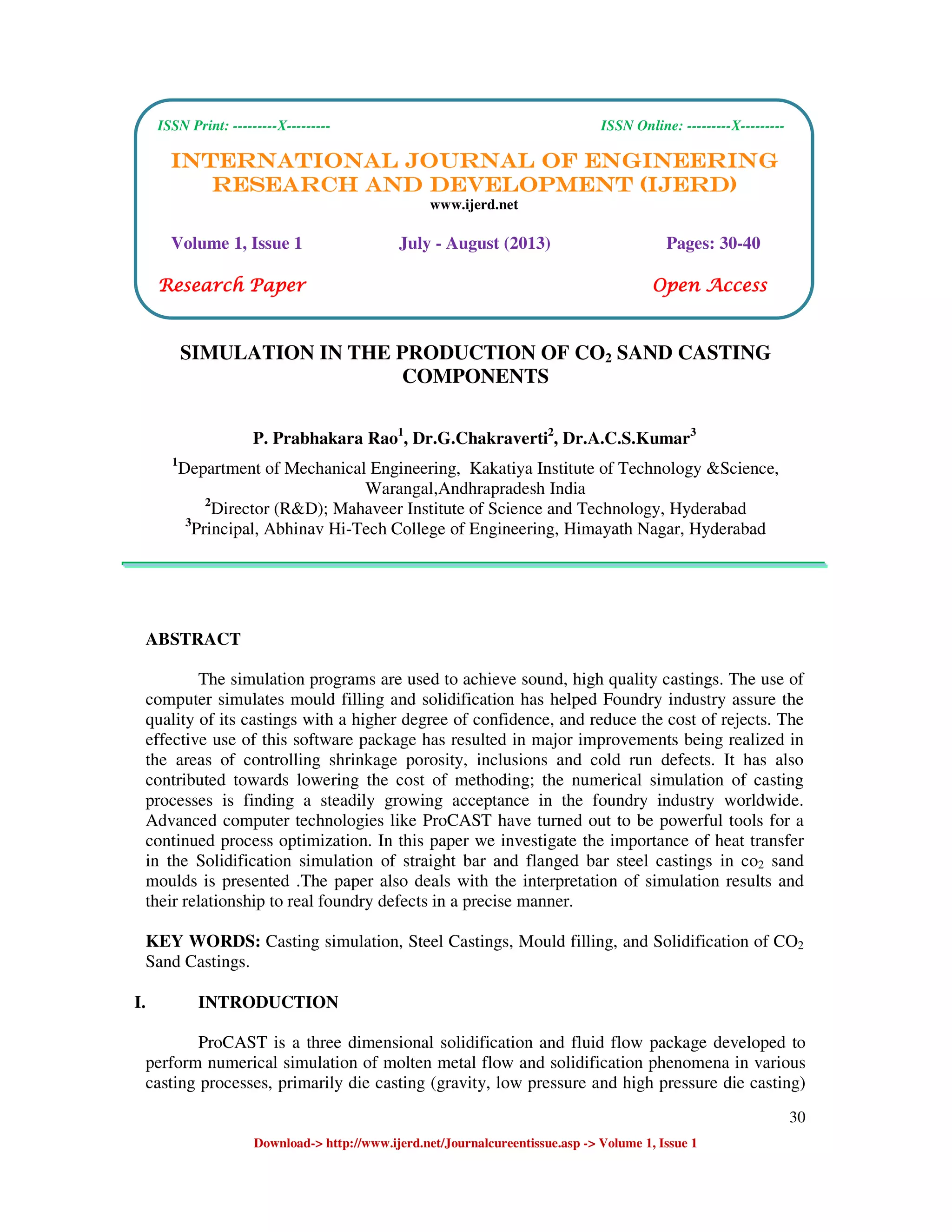 Simulation in the production of co2 sand casting components | PDF