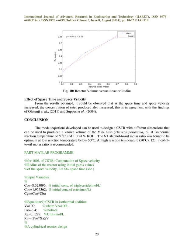 Simulation of a cstr model for thevetia peruviana oil transesterification in the | PDF ...
