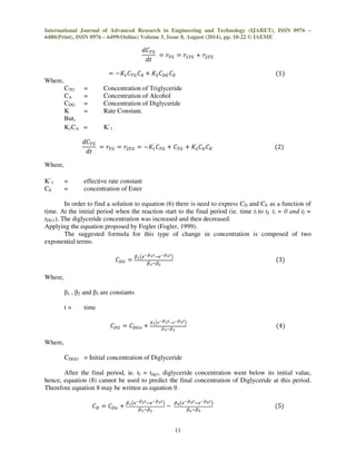 Simulation of a cstr model for thevetia peruviana oil transesterification in the | PDF
