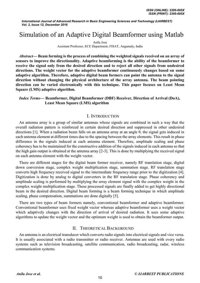 Simulation of an adaptive digital beamformer using matlab | PDF