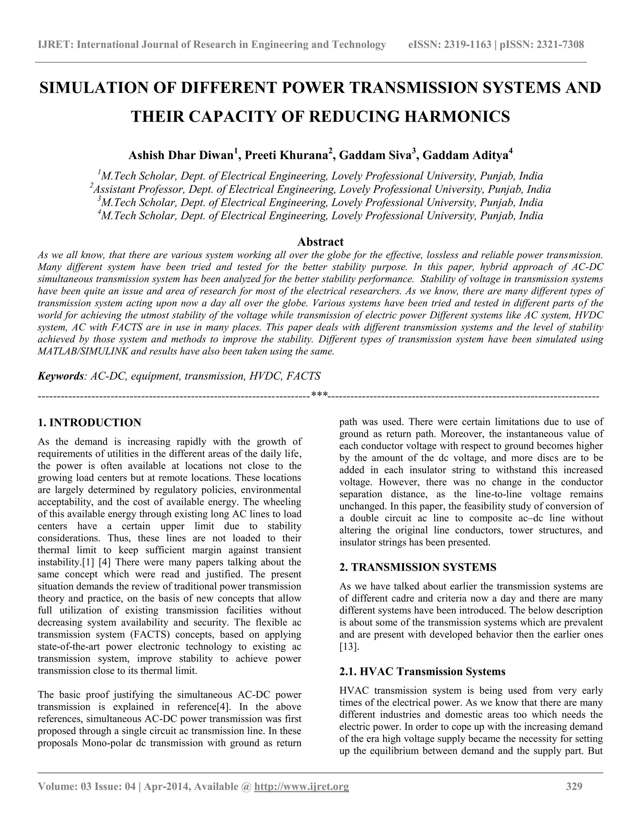 Simulation of different power transmission systems and their capacity of reducing harmonics | PDF