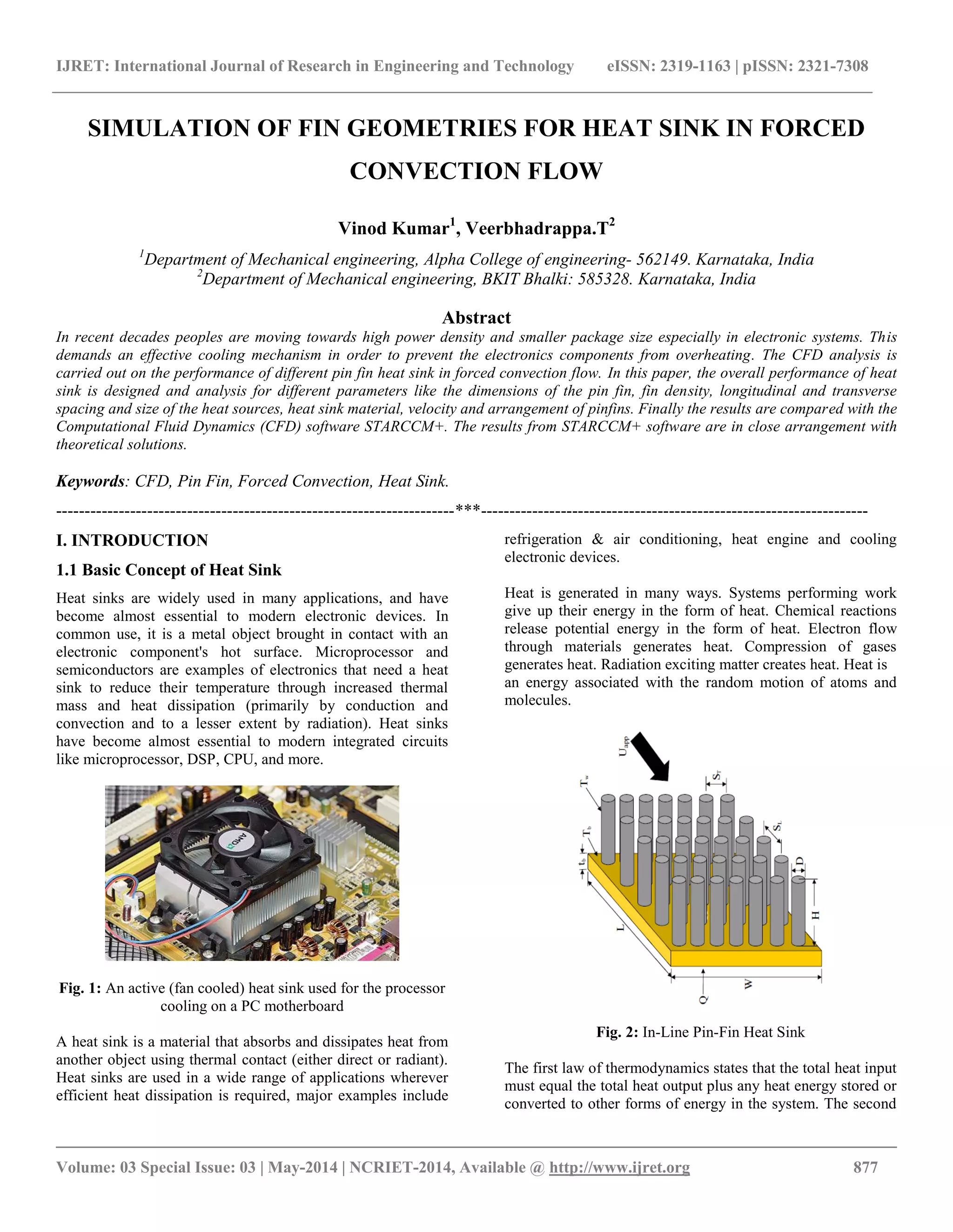 Simulation of fin geometries for heat sink in forced | PDF