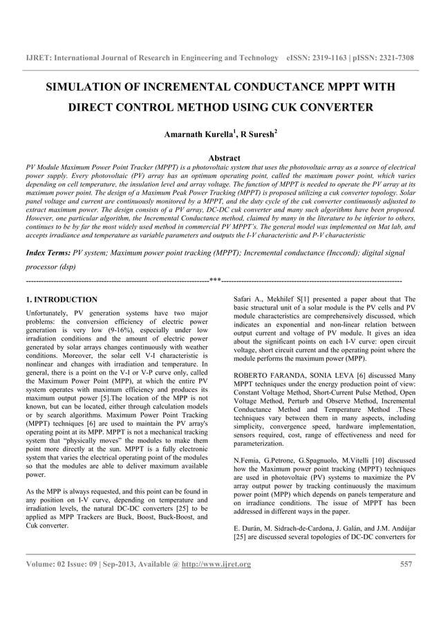 Simulation of incremental conductance mppt with | PDF