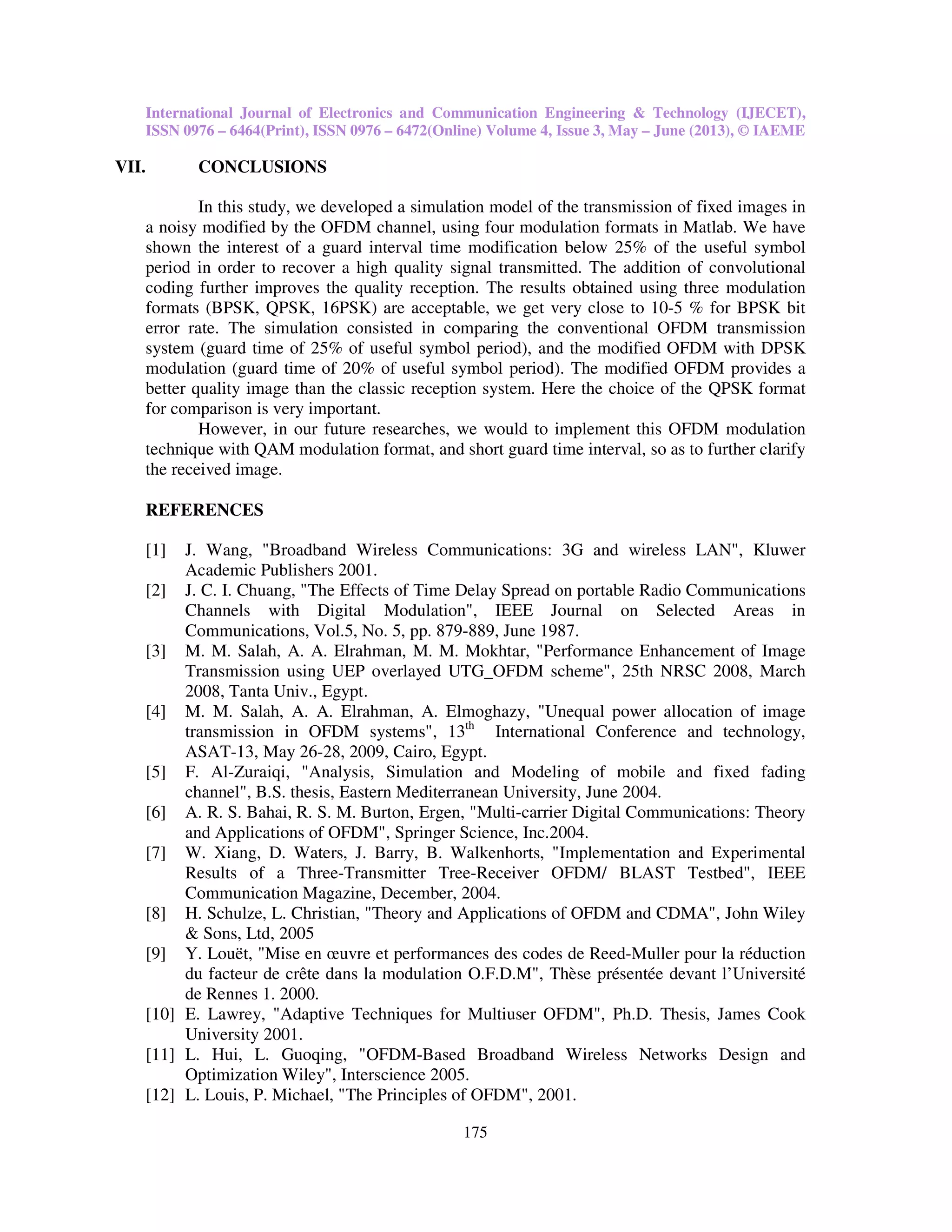 Simulation of ofdm modulation adapted to the transmission of a fixed ...