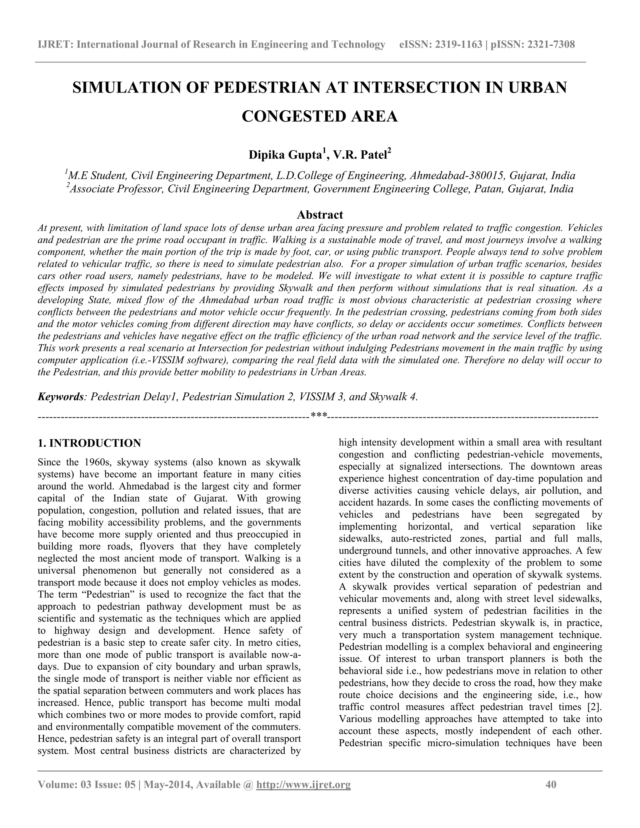 Simulation of pedestrian at intersection in urban congested area | PDF