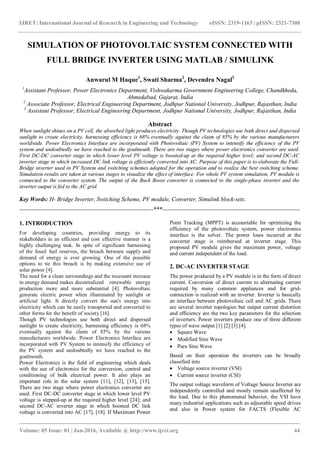 Simulation of photovoltaic system connected with full bridge inverter using matlab simulink | PDF