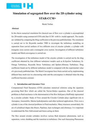 Simulation of segregated flow over the 2 d cylinder using star ccm+ | PDF