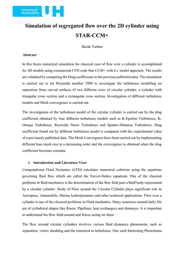Simulation of segregated flow over the 2 d cylinder using star ccm+ ...