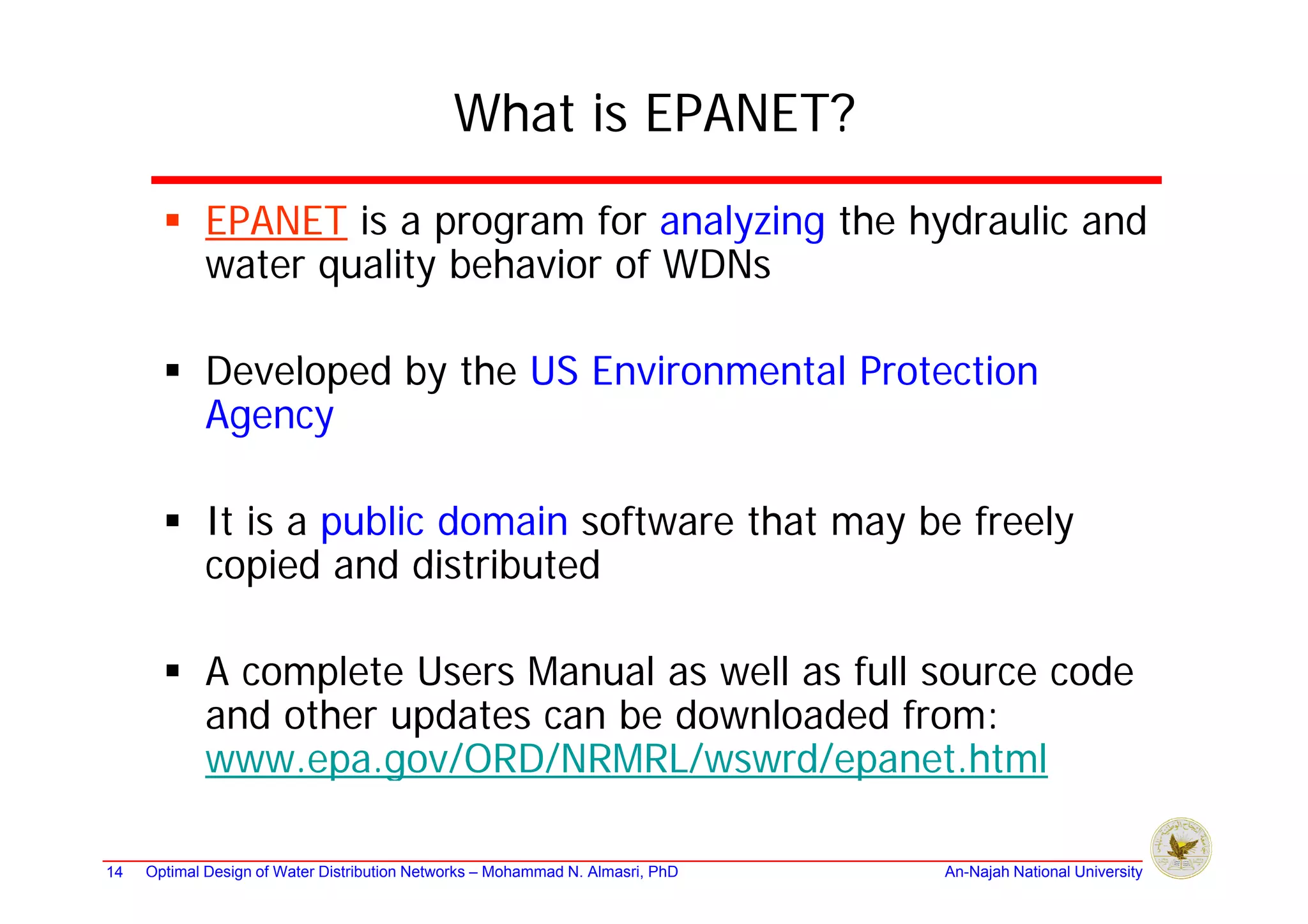 Simulation of water distribution networks the use of epanet | PDF
