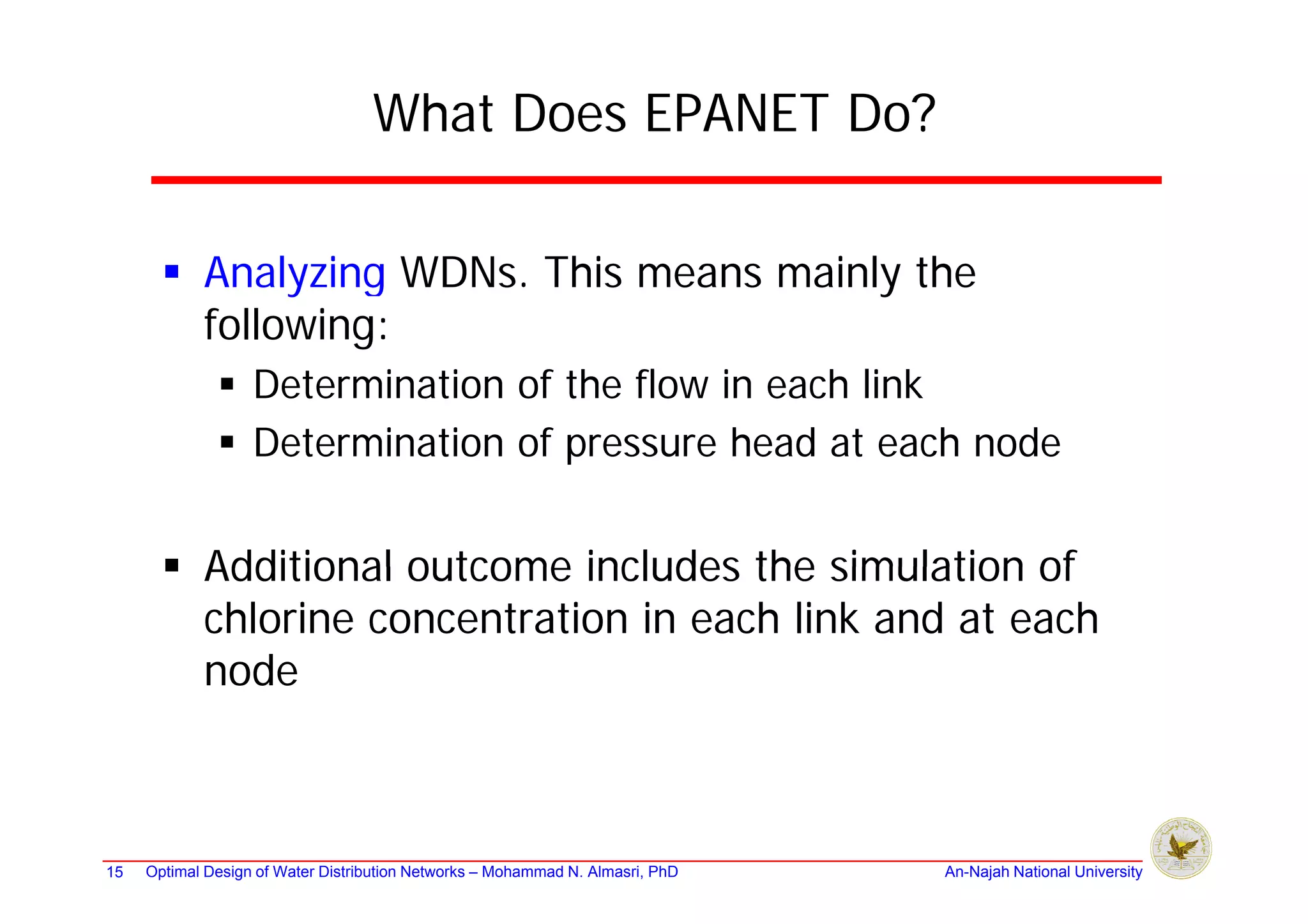 Simulation of water distribution networks the use of epanet | PDF