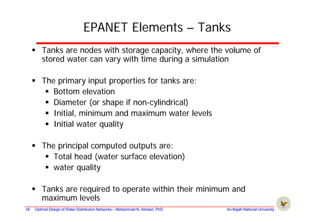 Simulation Of Water Distribution Networks The Use Of Epanet