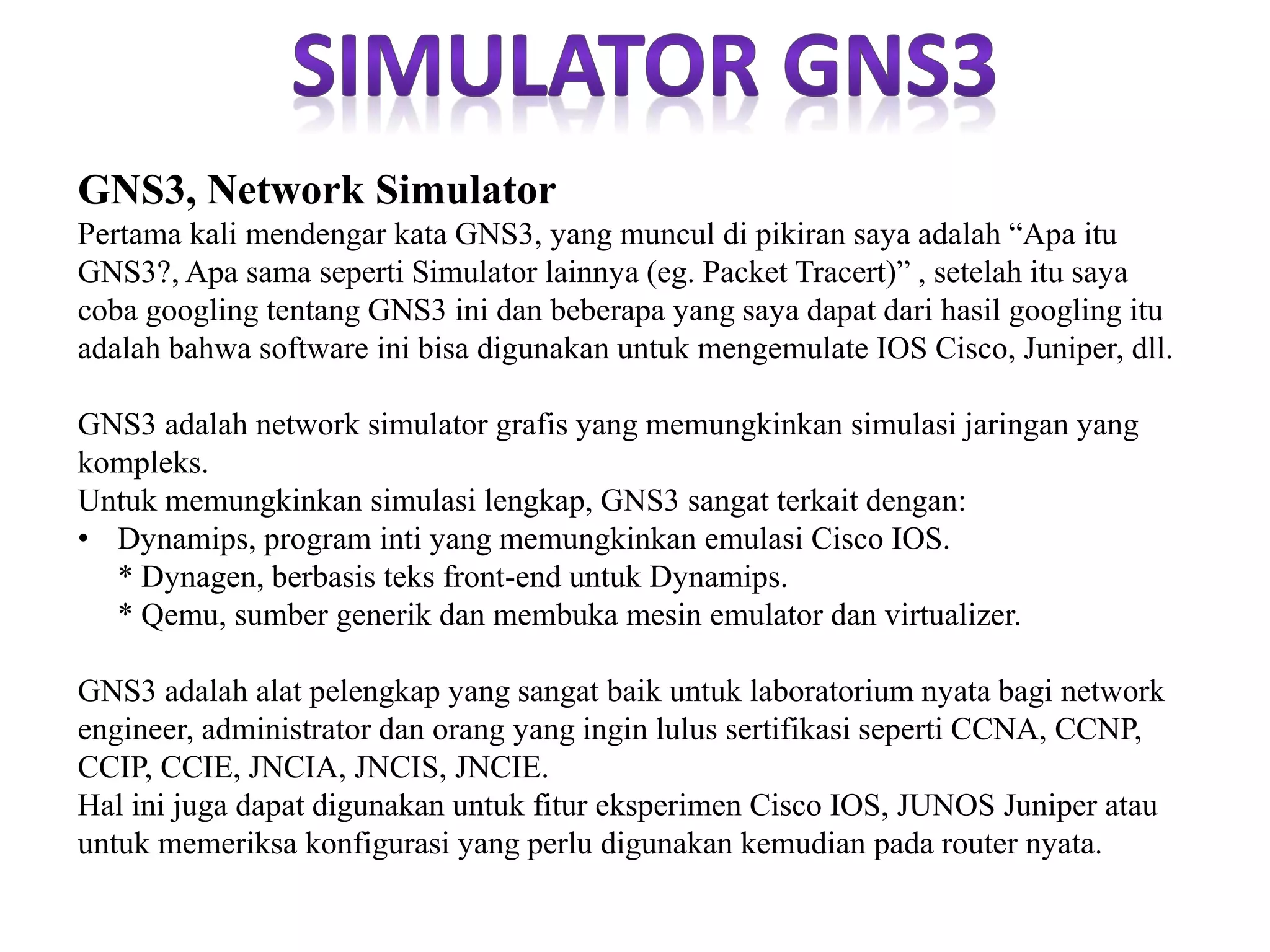 Simulator gns3 | PPT