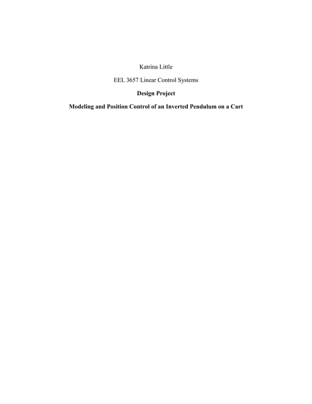 MATLAB / Simulink: Inverted Pendulum on a Moving Cart | PDF