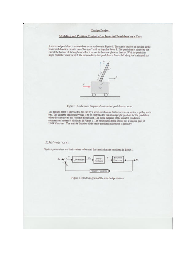 MATLAB / Simulink: Inverted Pendulum on a Moving Cart | PDF