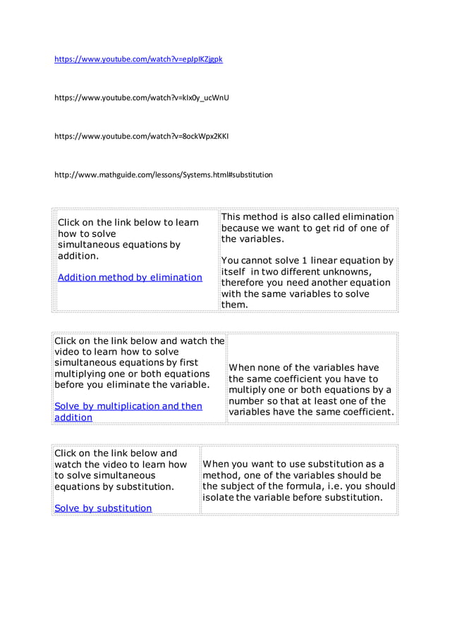 Simultaneous equations | DOCX | Physics | Science