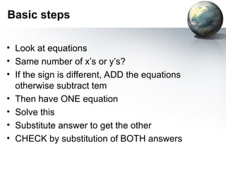 Solving Simultaneous equations using Substitution and Elimination.ppt