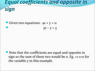 Simultaneous equations elimination 1 | PPT
