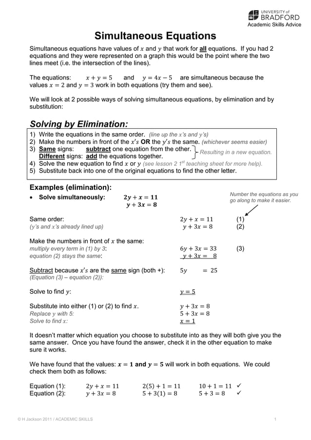 Simultaneous equations teaching.pdf | Physics | Science