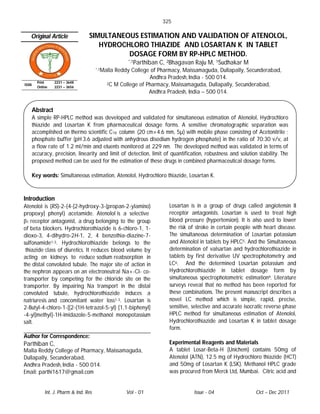 Simultaneous estimation and validation of atenolol hydrochloro thiazide ...