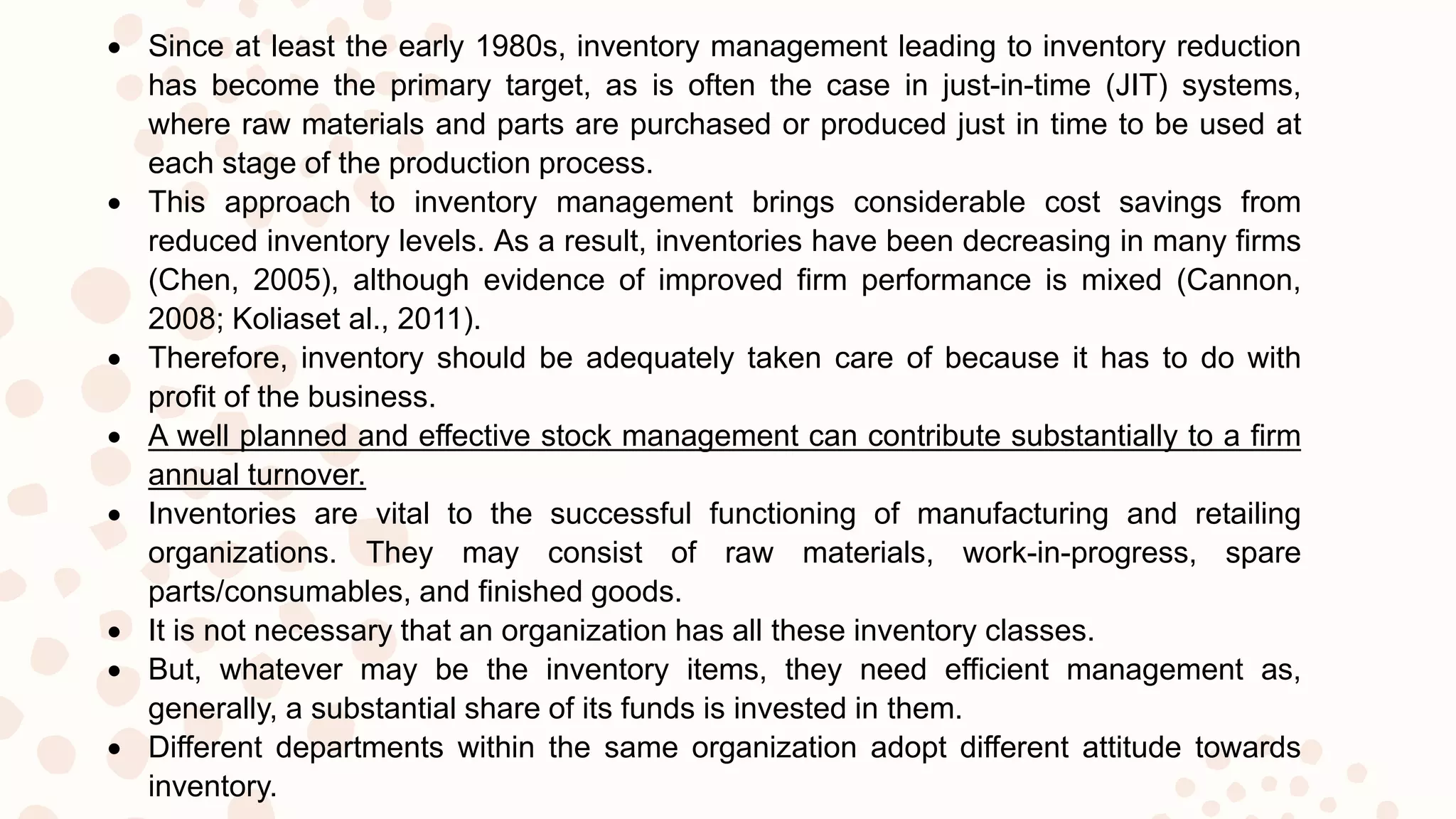 Inventory Management (Intro, types, spares mgmt) & Role of stores ...