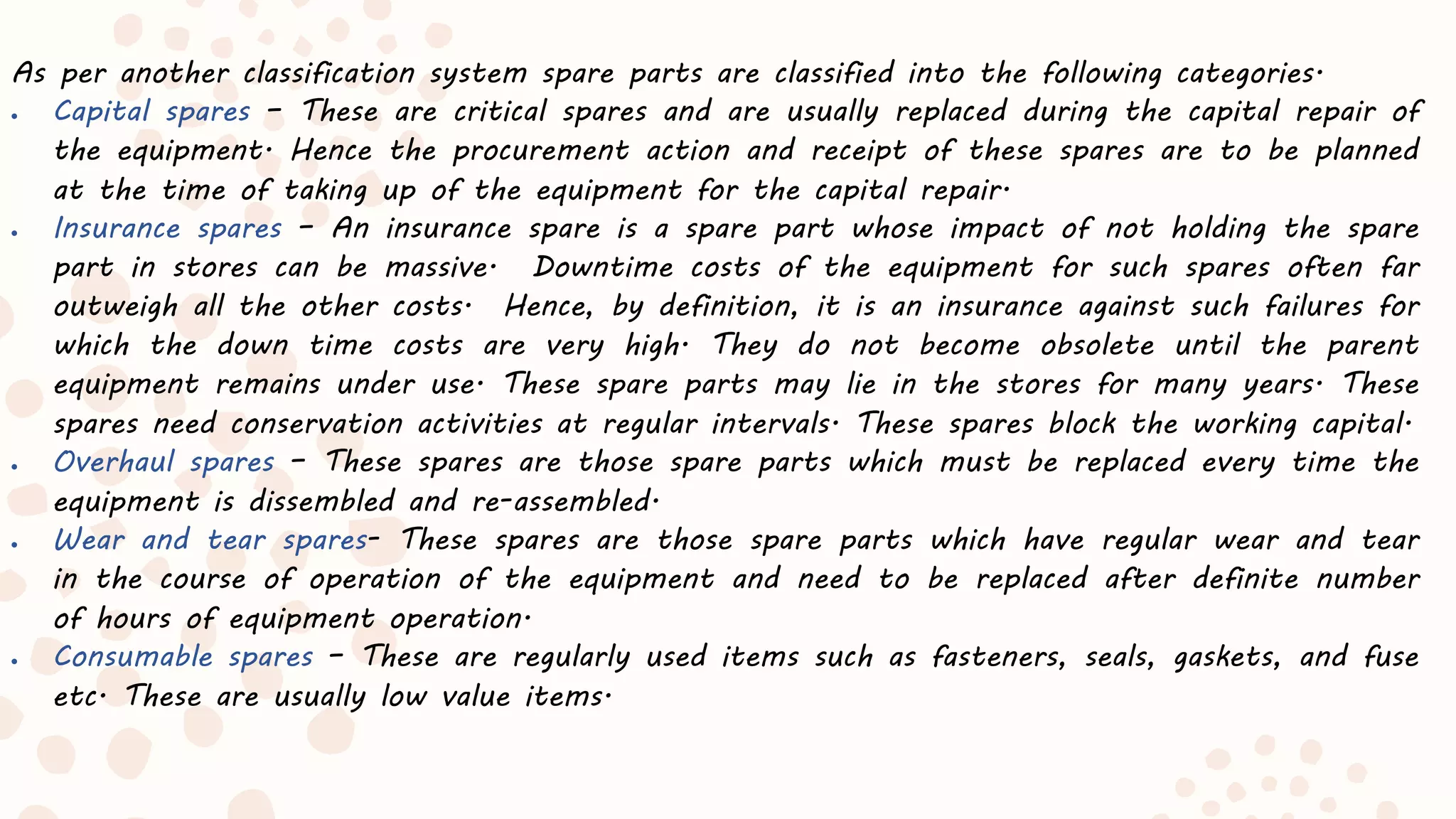 Inventory Management (Intro, types, spares mgmt) & Role of stores ...