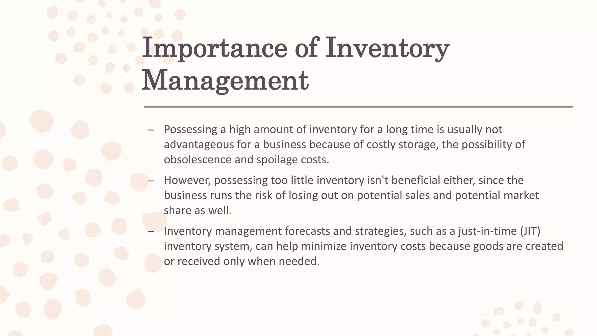 Inventory Management (Intro, types, spares mgmt) & Role of stores ...