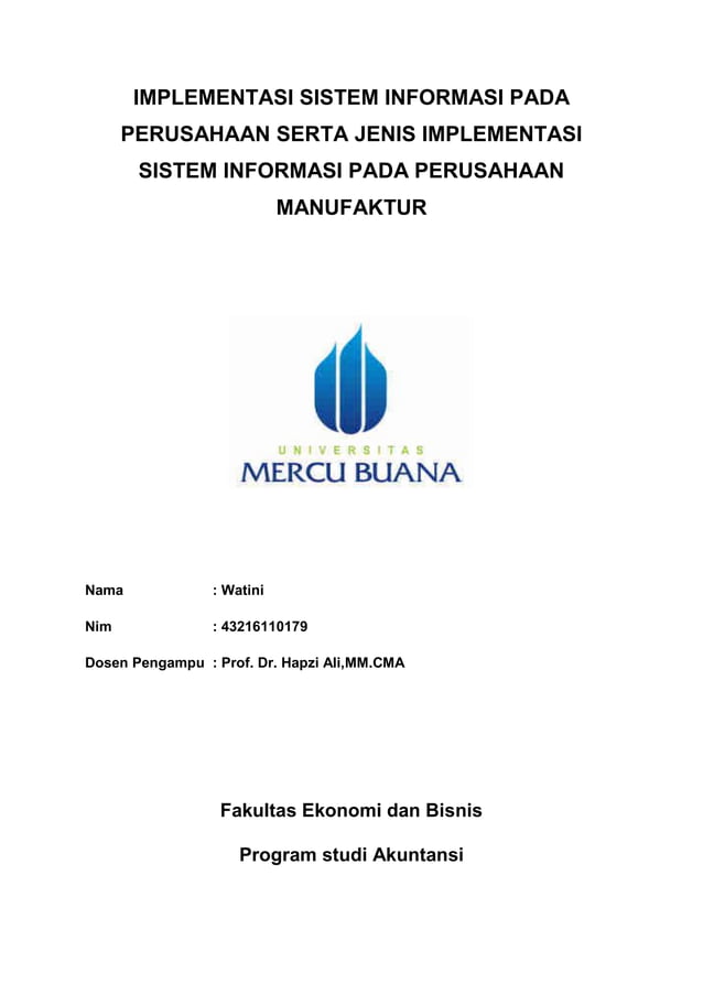 Sim, watini, hapzi ali, implementasi sistem informasi pada perusahaan serta jenis jenis ...