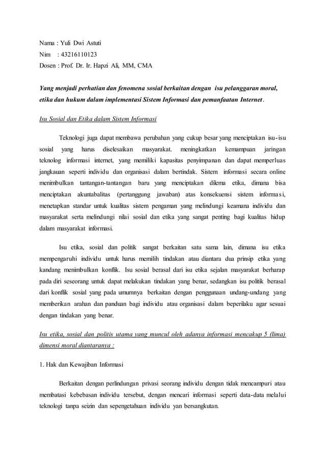 Sim, yuli dwi astuti, hapzi ali, kode etik, isu pelanggaran moral, etika dan hukum dalam ...