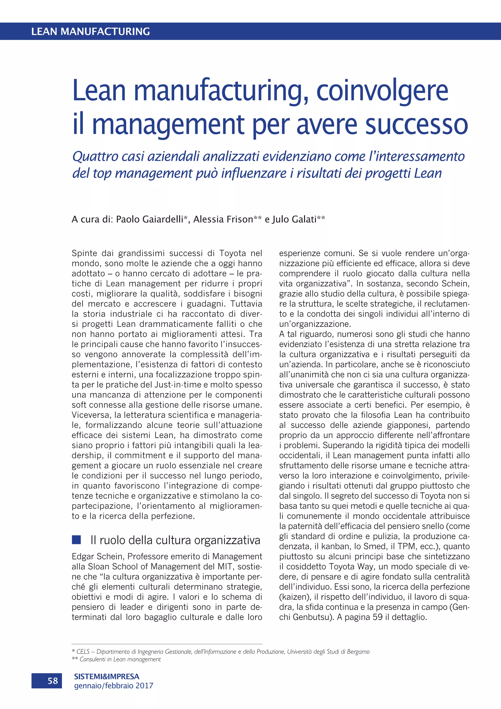 Lean manufacturing, coinvolgere il management per avere successo | PDF