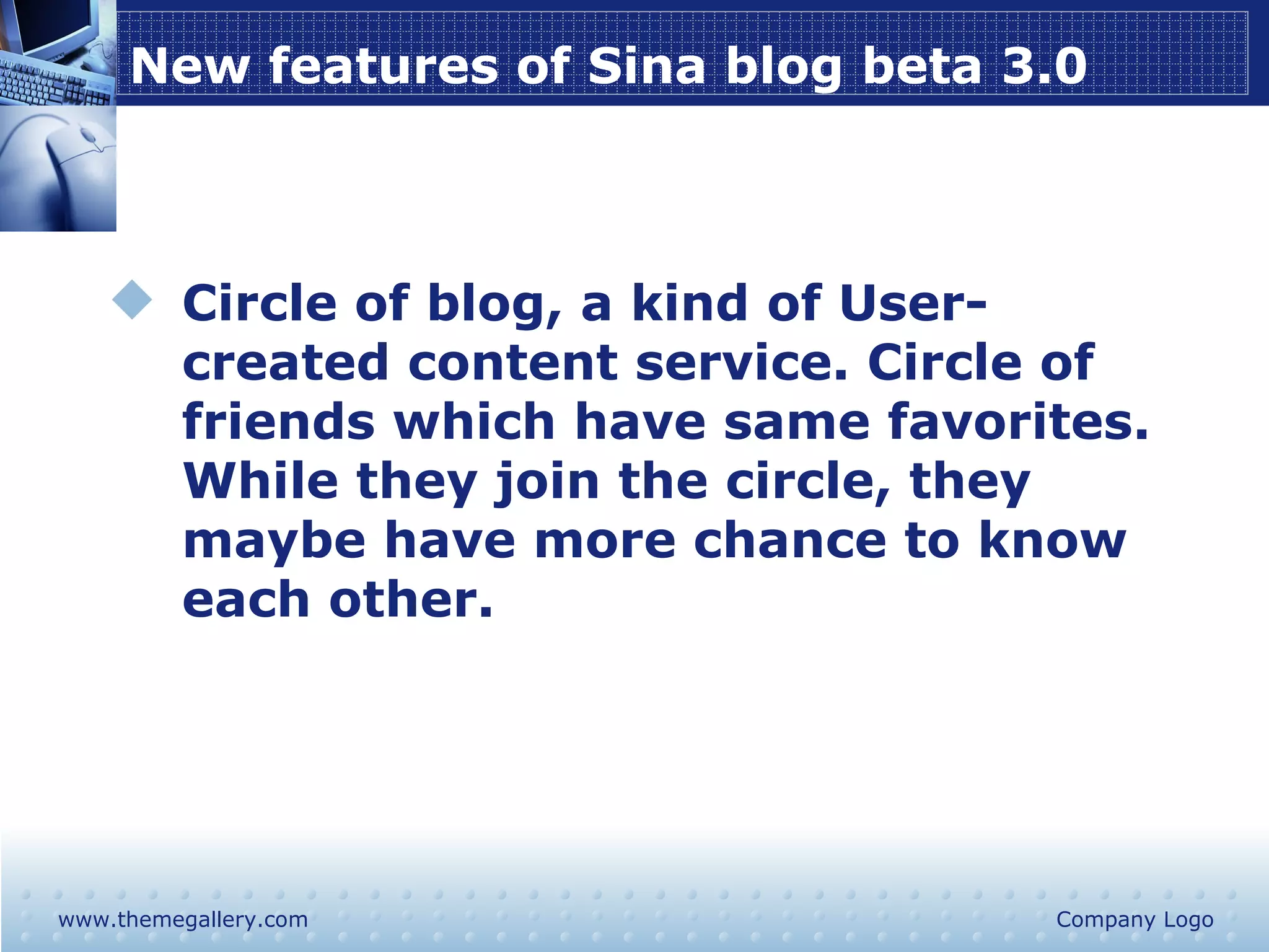 Sina blog beta 3.0 | PPT | Social Networking | Internet