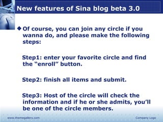Sina blog beta 3.0 | PPT | Social Networking | Internet
