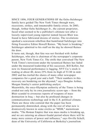 SINCE 1896, FOUR GENERATIONS OF the Ochs-Sulzberger family have gu.docx