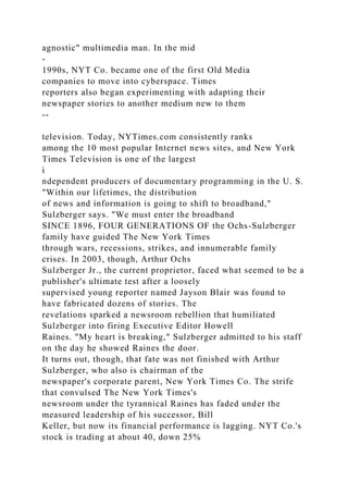 SINCE 1896, FOUR GENERATIONS OF the Ochs-Sulzberger family have gu.docx