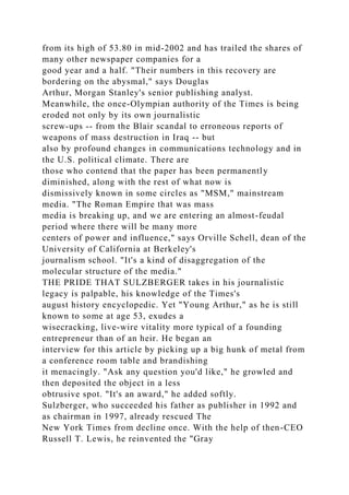 SINCE 1896, FOUR GENERATIONS OF the Ochs-Sulzberger family have gu.docx