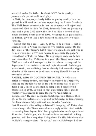 SINCE 1896, FOUR GENERATIONS OF the Ochs-Sulzberger family have gu.docx