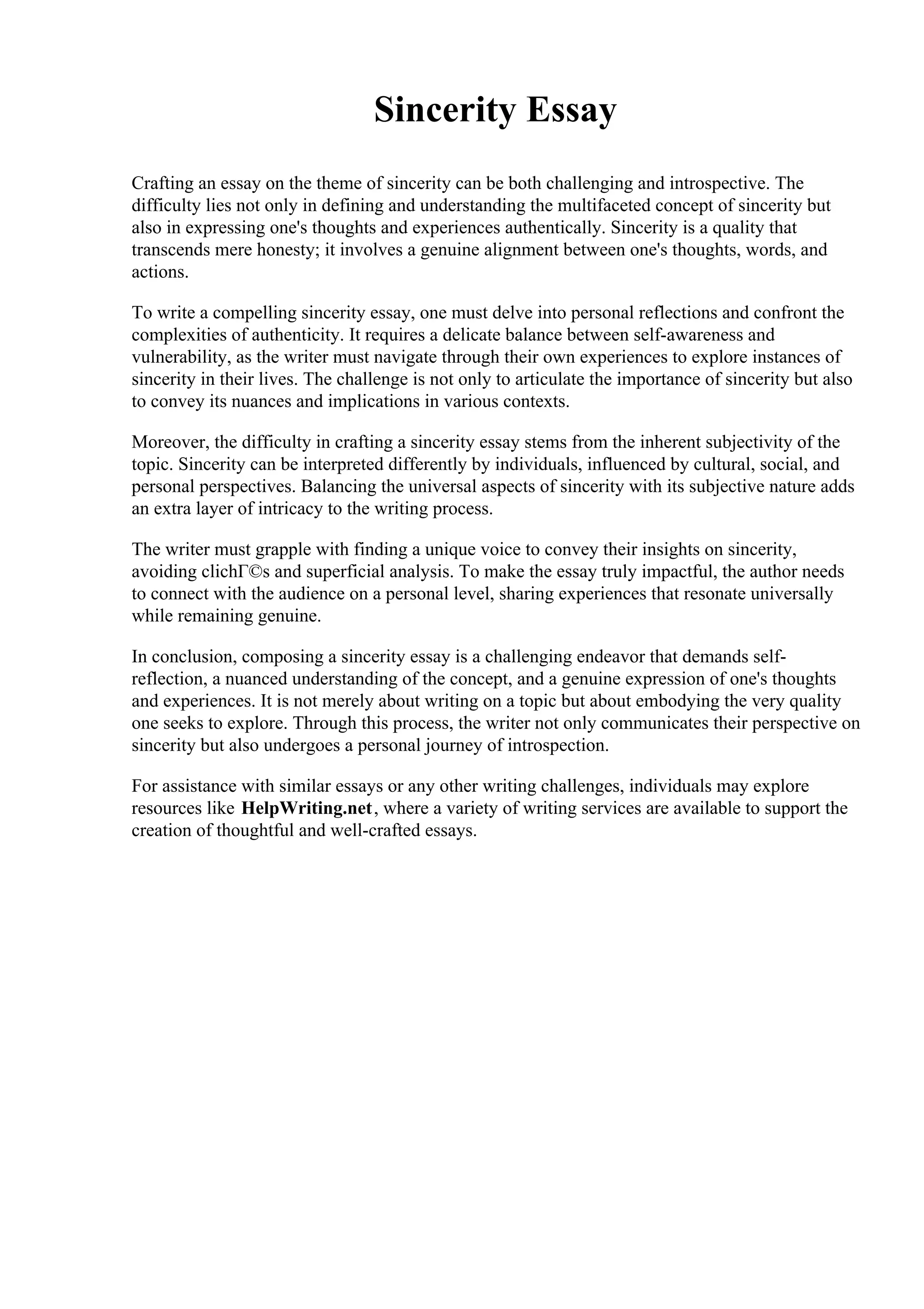 Sincerity Essay. Tennessee Technological University | PDF