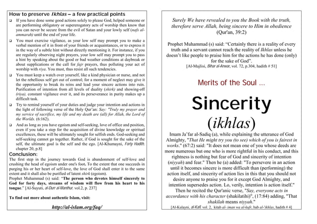 Sincerity ikhlas | PDF | Islam | Religion & Spirituality